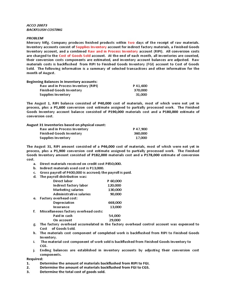 Backflush Costing | PDF