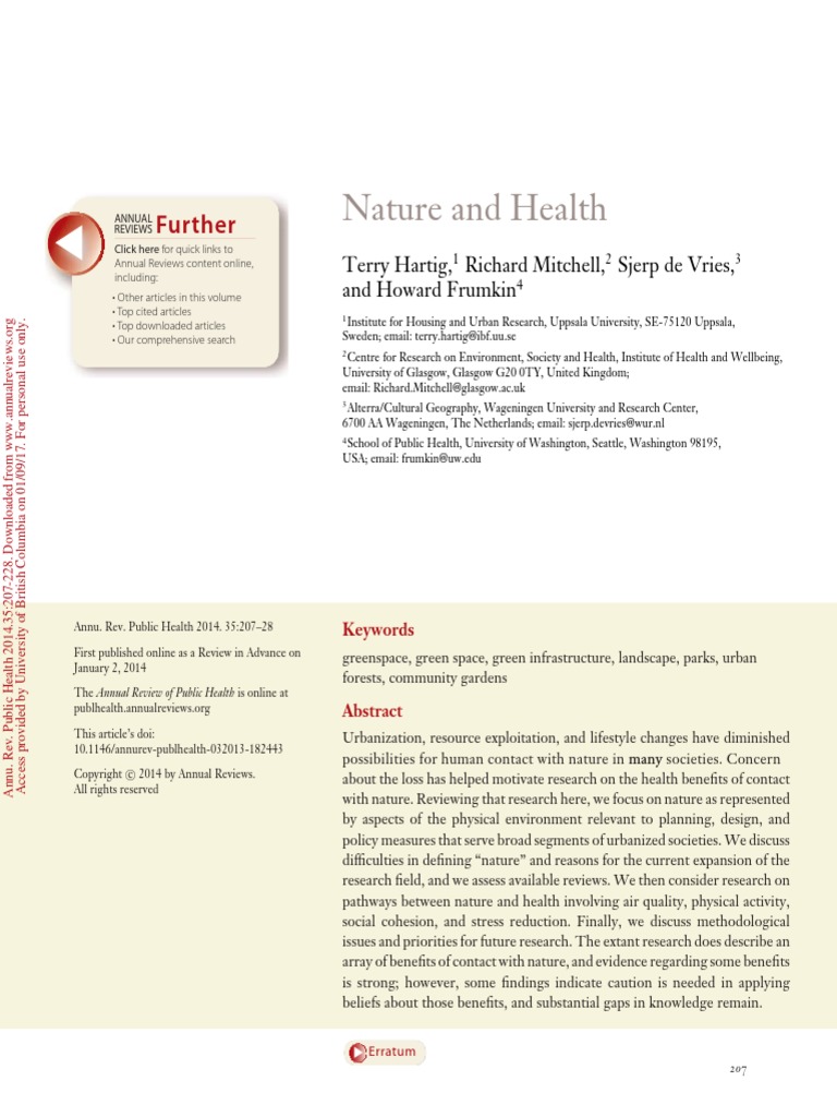 Nature and Health Hartig Et Al 2014 | PDF | Air Pollution | Atmosphere ...