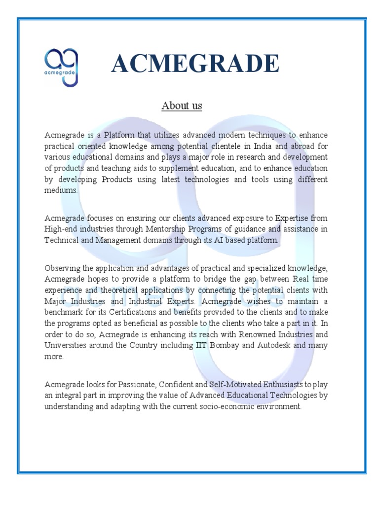 Acmegrade Placement Proposal With Job Description-'23 | PDF | Educational Technology | Business