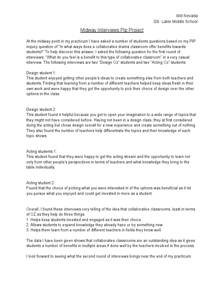 Midway Interviews Pip Project | PDF | Classroom | Communication