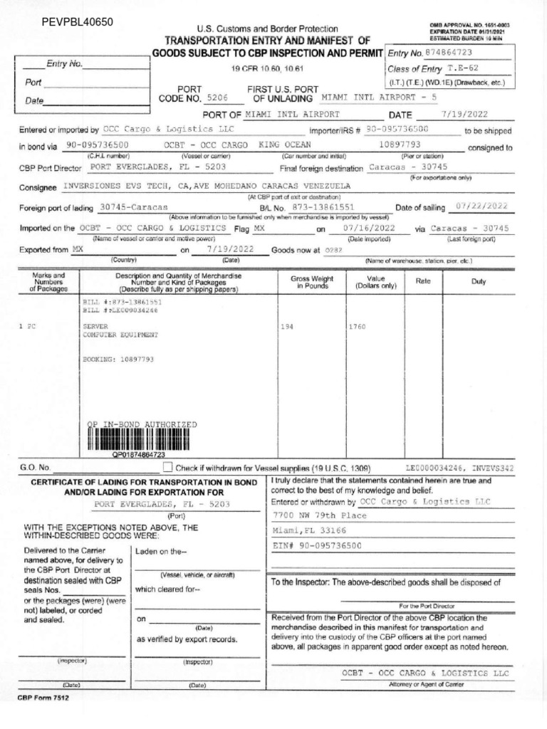 Customs Entry and Manifest Form | PDF | U.S. Customs And Border ...