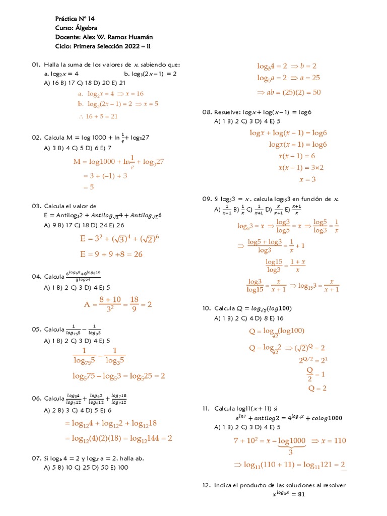 Práctica #14 - Álgebra - PS - 2022 - 2 SOL | PDF | Matemáticas | Objetos matemáticos