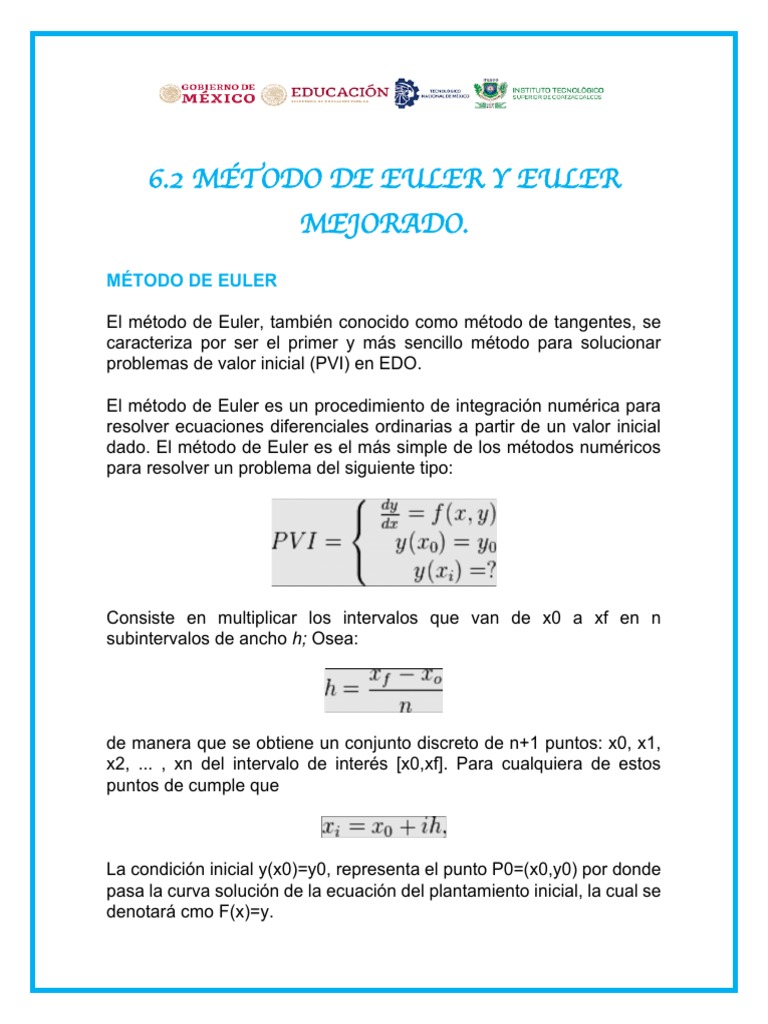 6.2 Método de Euler y Euler Mejorado. | PDF