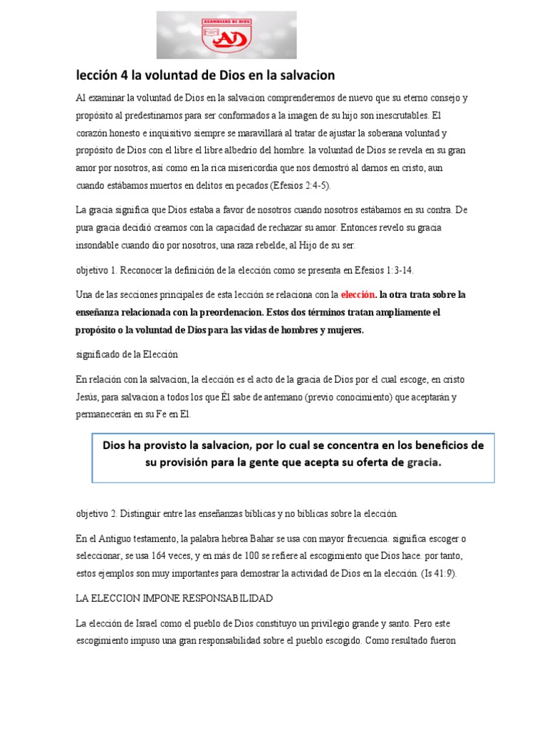 lección 4 la voluntad de Dios en la salvacion | PDF | Salvación | Gracia divina