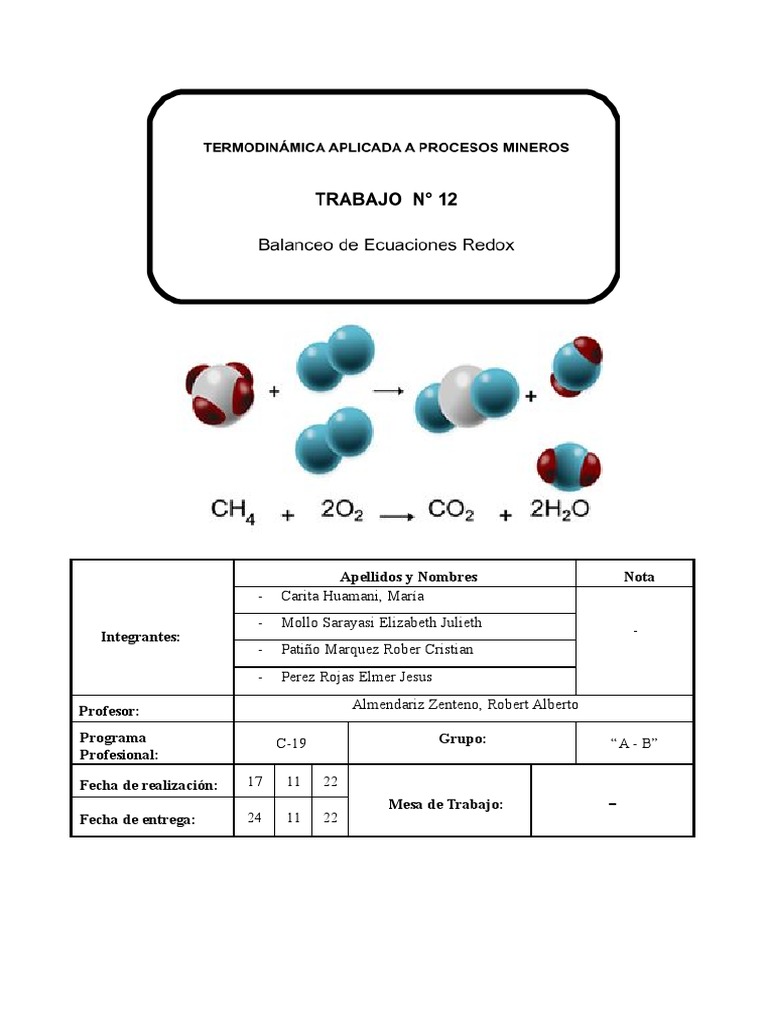 Trabajo 12. Reacciones Redox | PDF | Redox | Ingeniería de Procesos Químicos