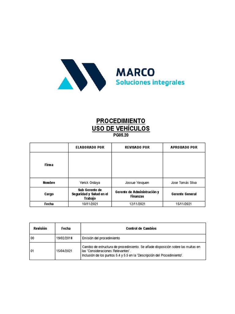 PG05.20 Uso de Vehículos | PDF
