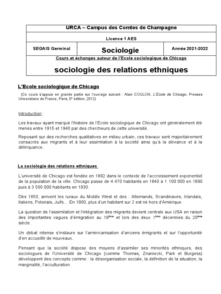 Ecole de Chicago Immigration | PDF | Sciences sociales | Histoire