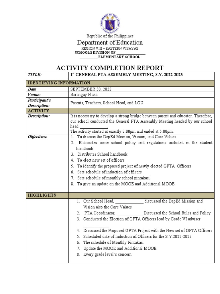1st GPTA-ACTIVITY COMPLETION REPORT | PDF