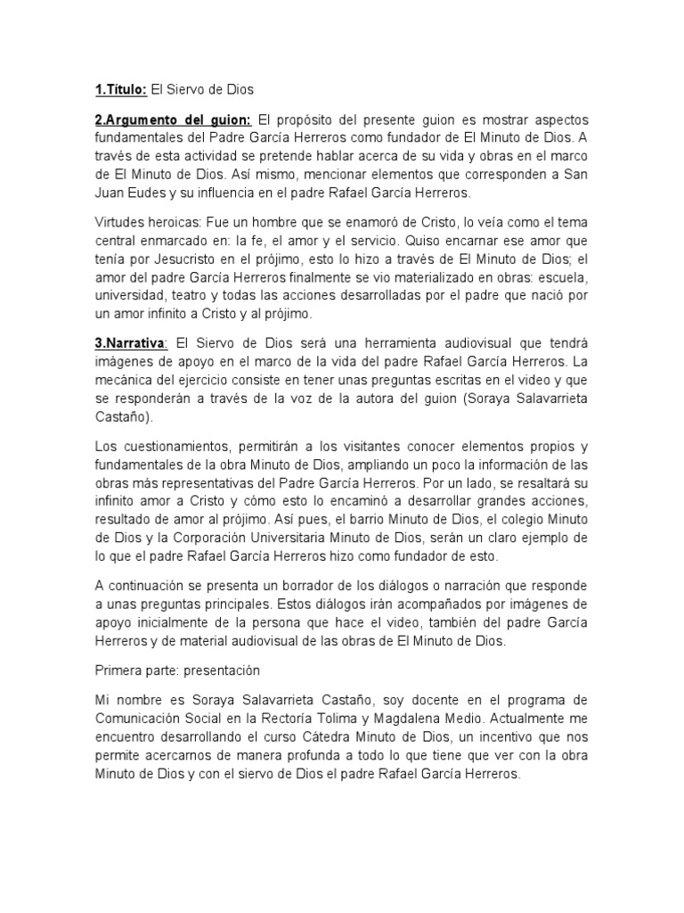 El Siervo de Dios - Guion | PDF | Ciencias sociales | Religión y ...