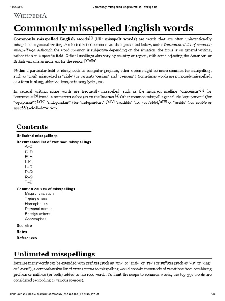 Commonly Misspelled English Words - Wikipedia | PDF