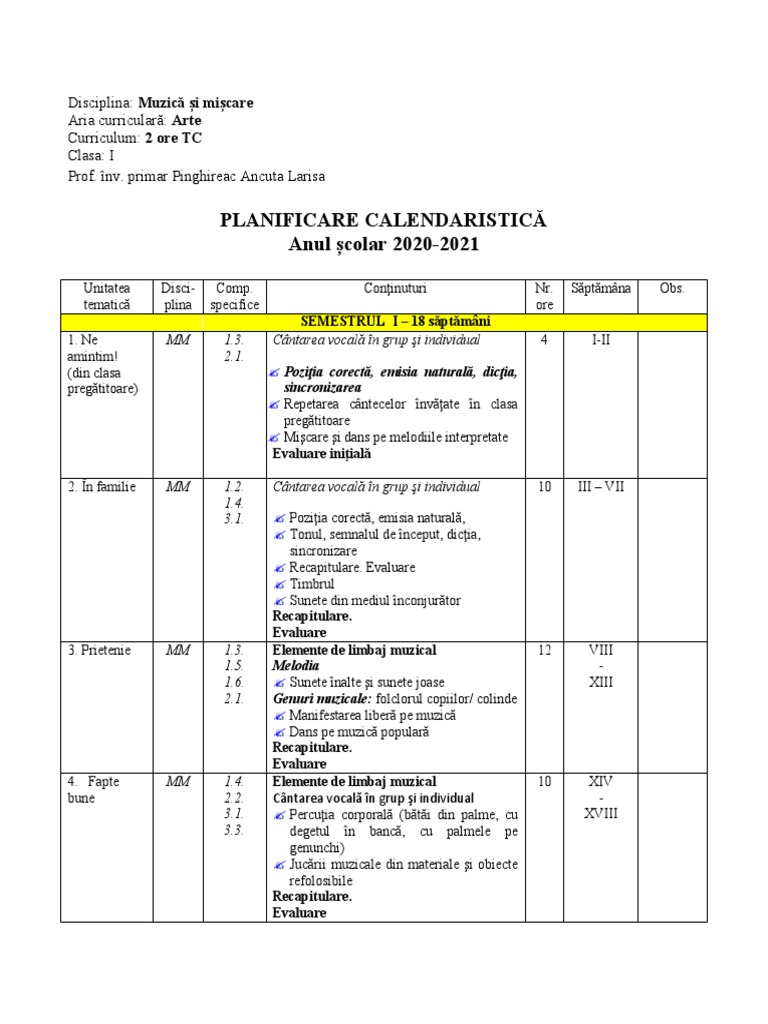 3 Planificare Calendaristica MM | PDF