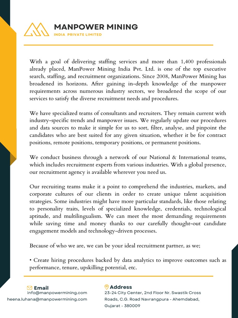 ManPower Mining - Company Profile | PDF | Recruitment | Human Resources