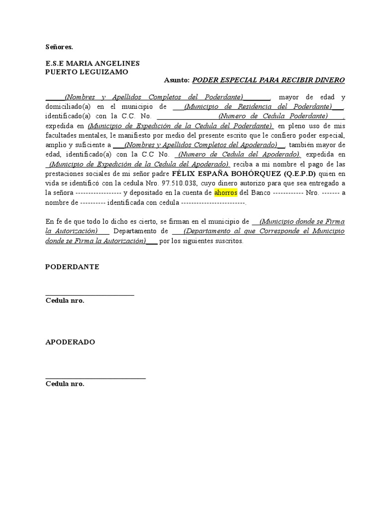 Poder Especial para Recibir Dinero | PDF | Política | Ciencias sociales