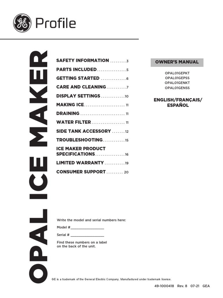 Ge Profile Opal Series OwnMan (EN) | PDF | Water | I Pod Touch