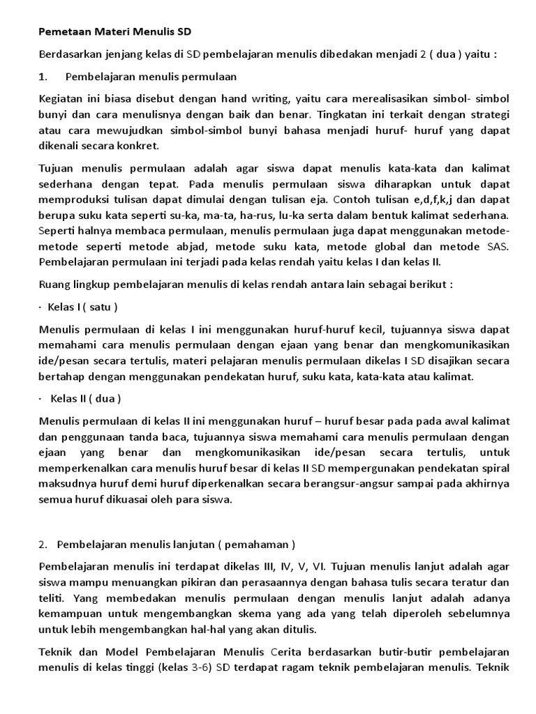 Pemetaan Materi Menulis SD | PDF