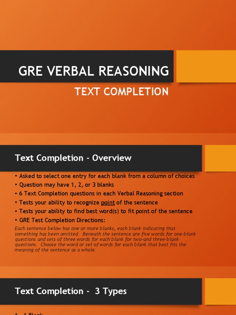 GRE+Verbal+Reasoning Text+Completion | PDF