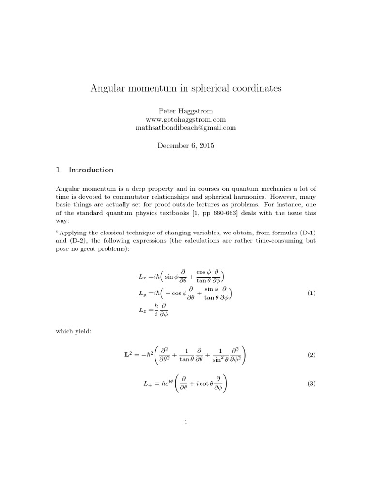 Angular Momentum in Spherical Coordinates | PDF | Geometry ...