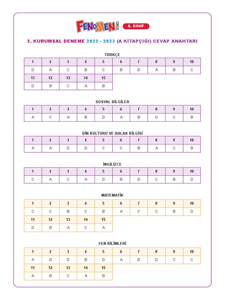 6 Sinif 2 Kurumsal Cevaplar | PDF