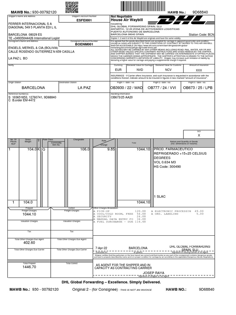 Original 2 - (for Consignee) - HAWB No_ 9D68840 | PDF | Common Carrier ...