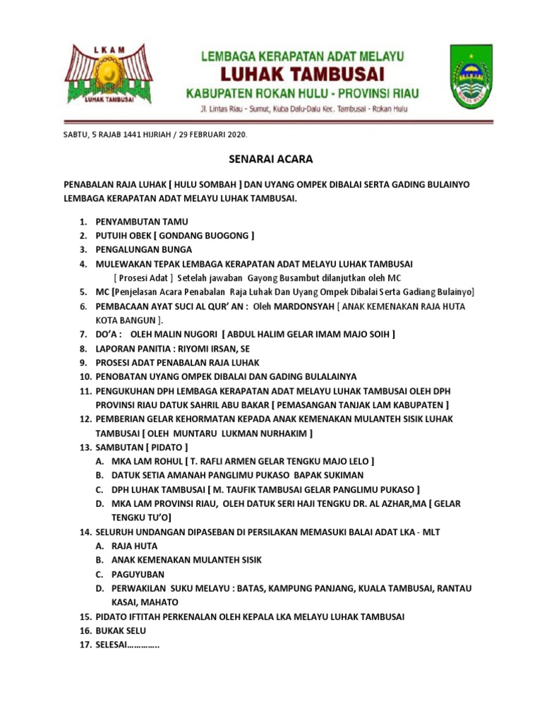 Acara Penabalan Raja Luhak Tambusai | PDF