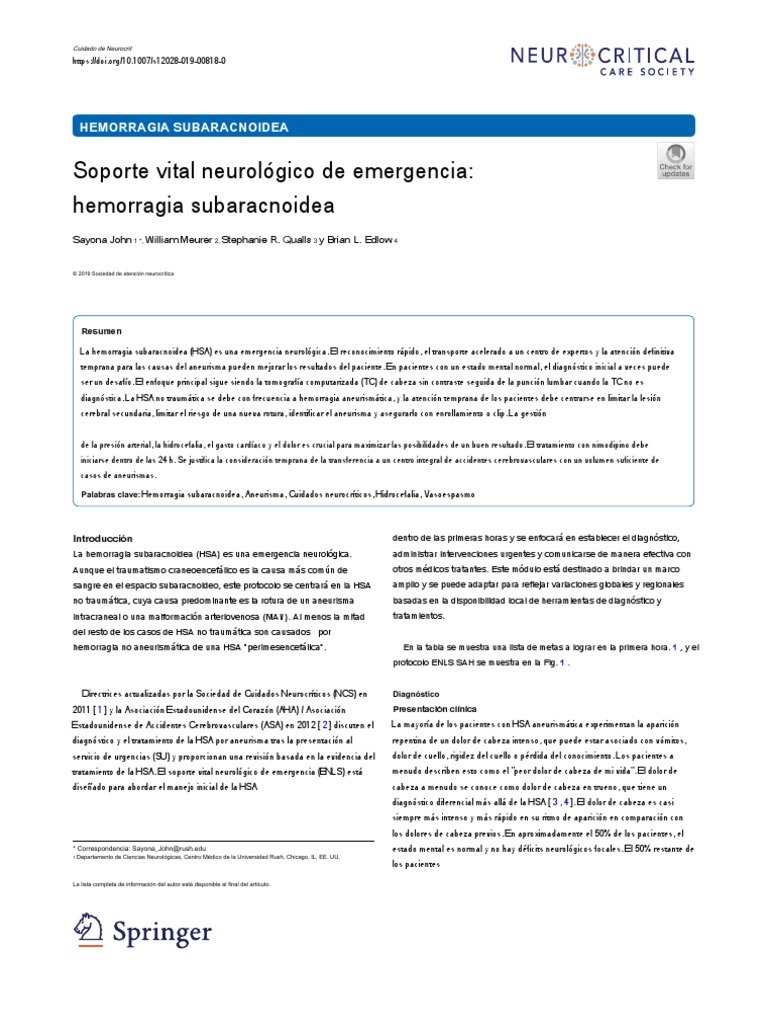 Emergency Neurological Life Support - Subarachnoid Hemorrhage - En.es ...