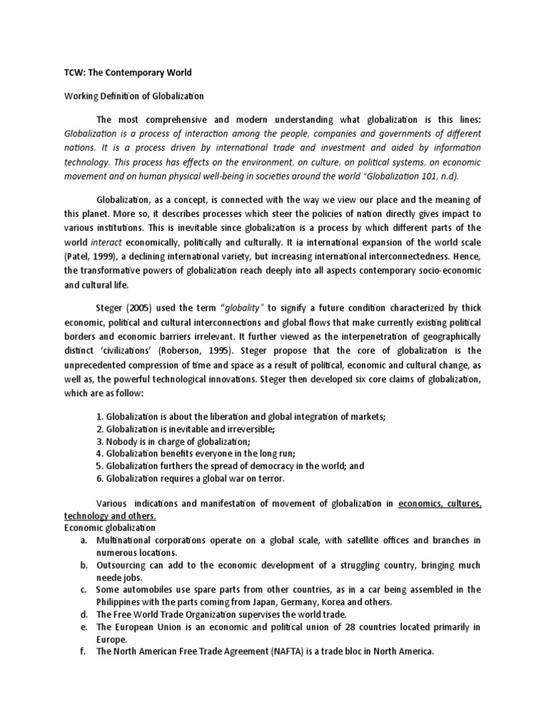 TCW - The Contemporary World | PDF | Globalization | Trade