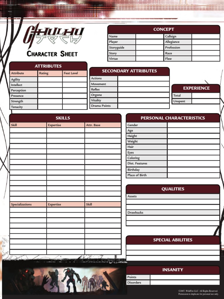 CthulhuTech - Character Sheet | PDF