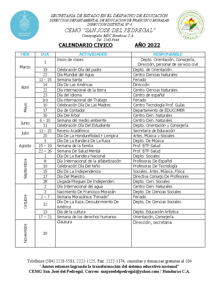 Calendario Civico | PDF | Honduras