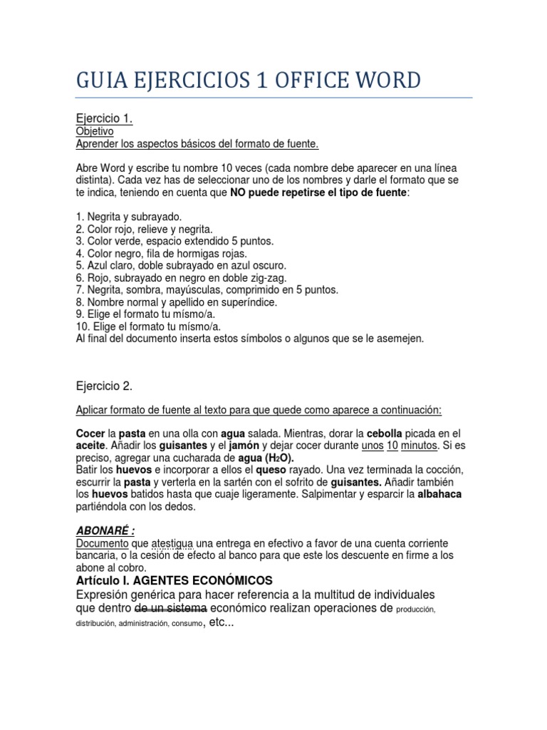 Guía de Formato en Word: Ejercicios | PDF