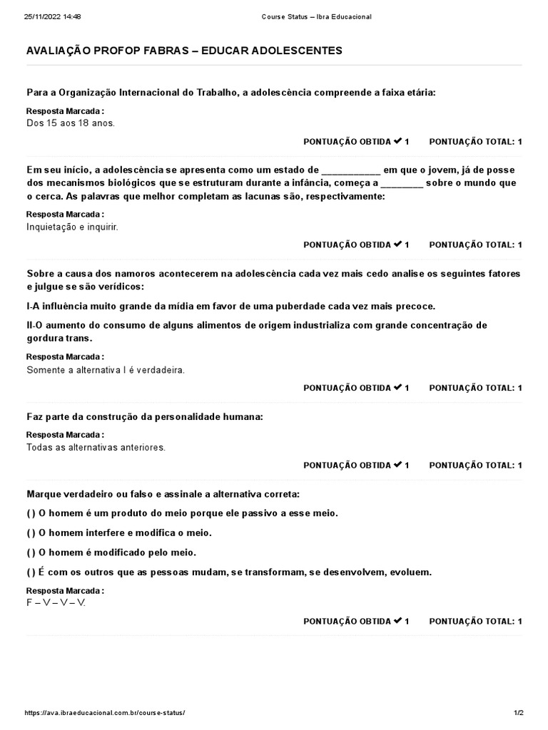 Course Status - Ibra Educacional | PDF | Adolescência | Puberdade
