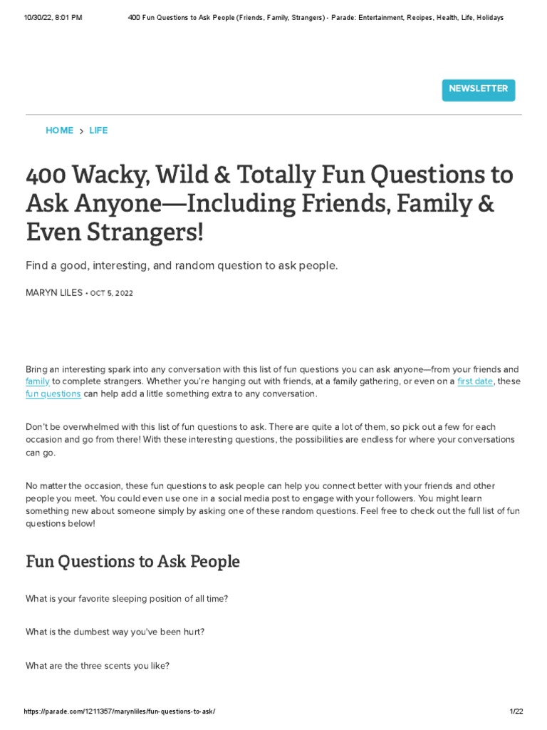 400 Fun Questions To Ask People (Friends, Family, Strangers) - Parade ...