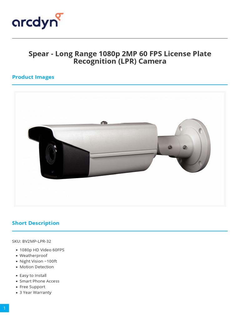 Spear - Long Range 1080p 2MP 60 FPS License Plate Recognition (LPR ...