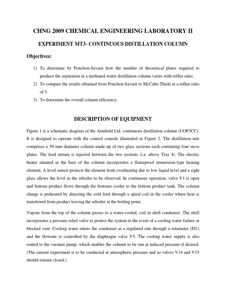 MT3 - Continuous Distillation Tower | PDF | Distillation | Physical Chemistry