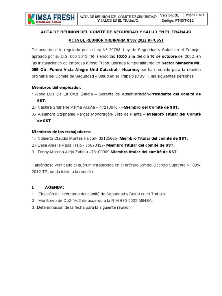 Acta de Reunion Del Comite 007-2022 | PDF