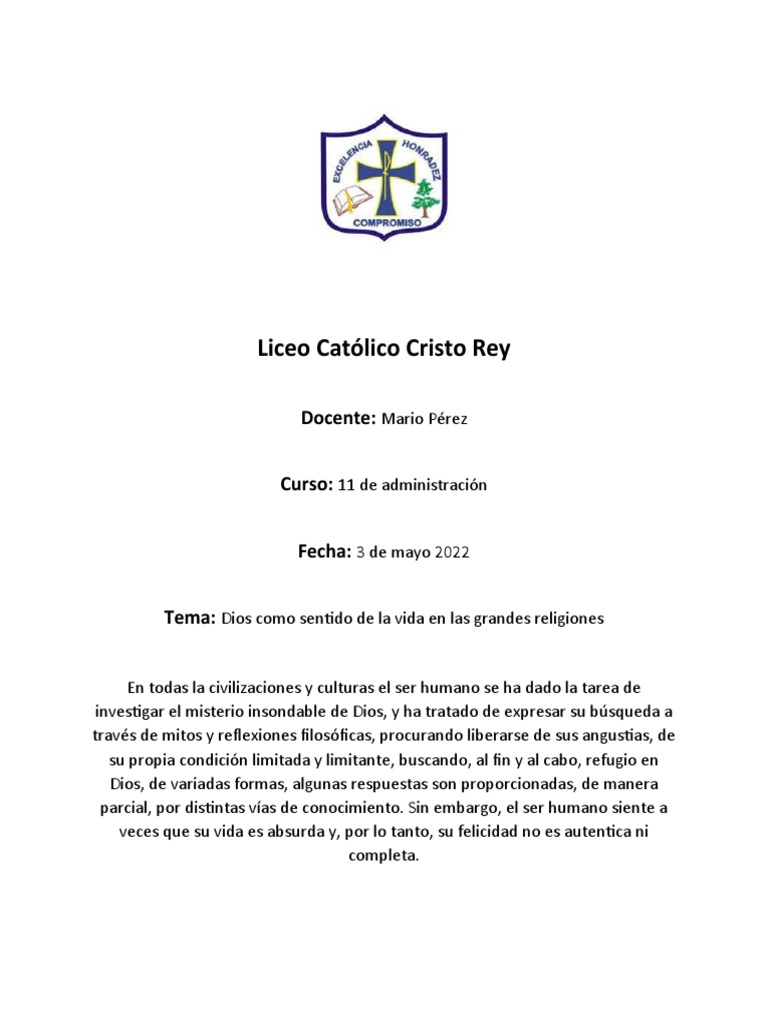 Liceo Católico Cristo Rey 11 BTPA Segundo Parcial | PDF