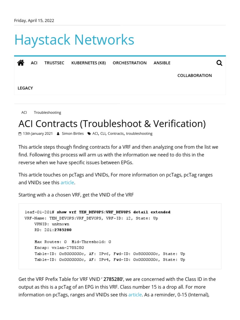ACI Contracts (Troubleshoot & Verification) - Haystack Networks | PDF