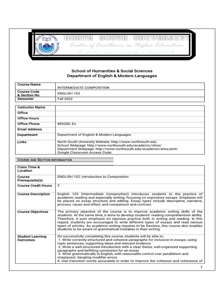 ENG103 Course Outline | Download Free PDF | Essays | Test (Assessment)