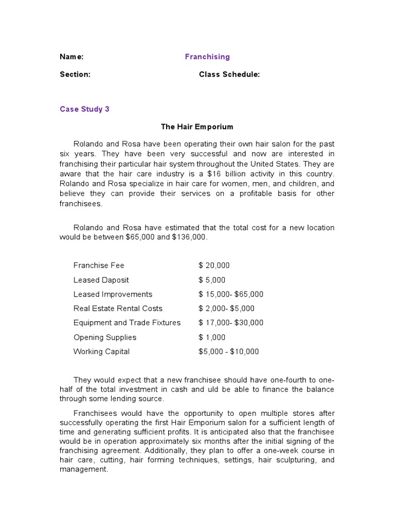 Case Study - The Hair Emporium | PDF | Franchising | Accounting