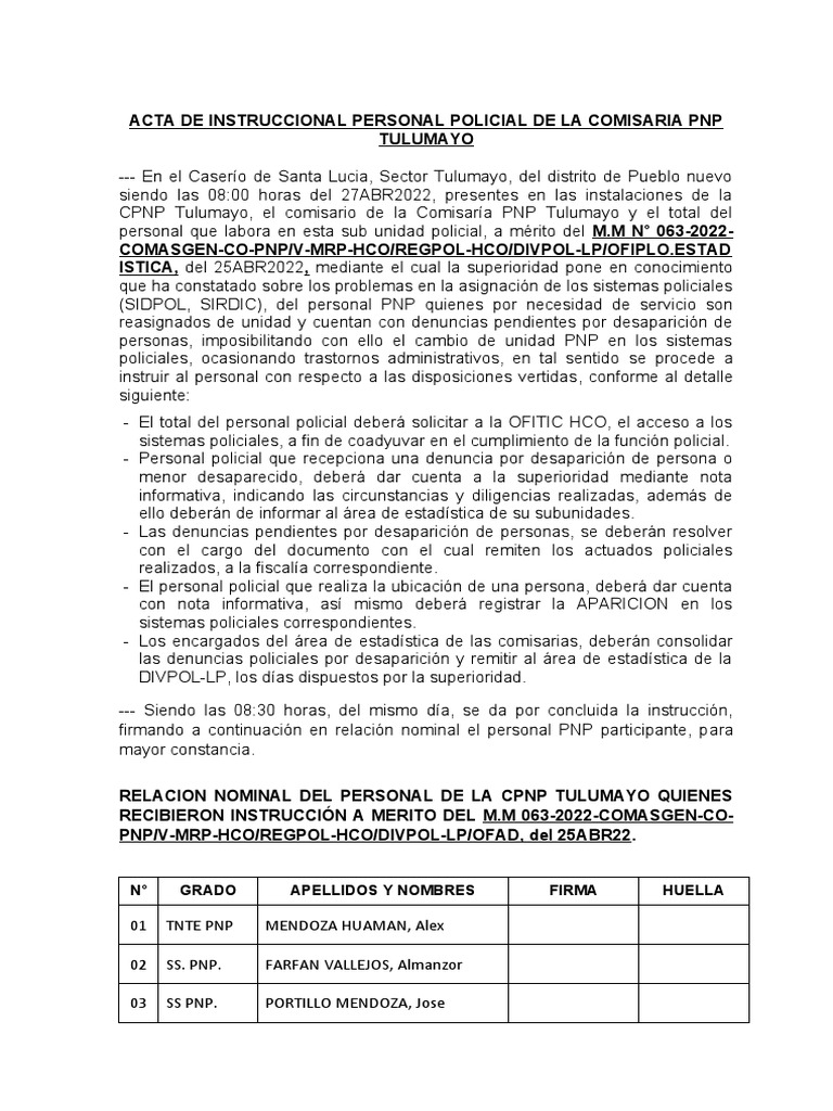 ACTA INSTruccion | PDF | Cumplimiento de la ley | Crimen y violencia