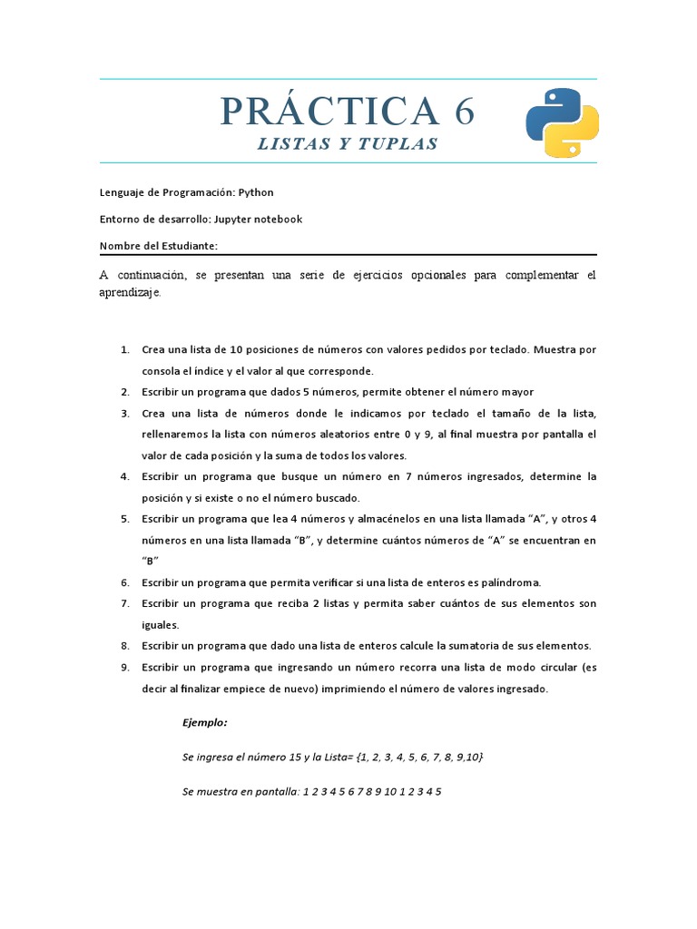 Práctica 6 - Listas y Tuplas | PDF | Programación de computadoras | Informática
