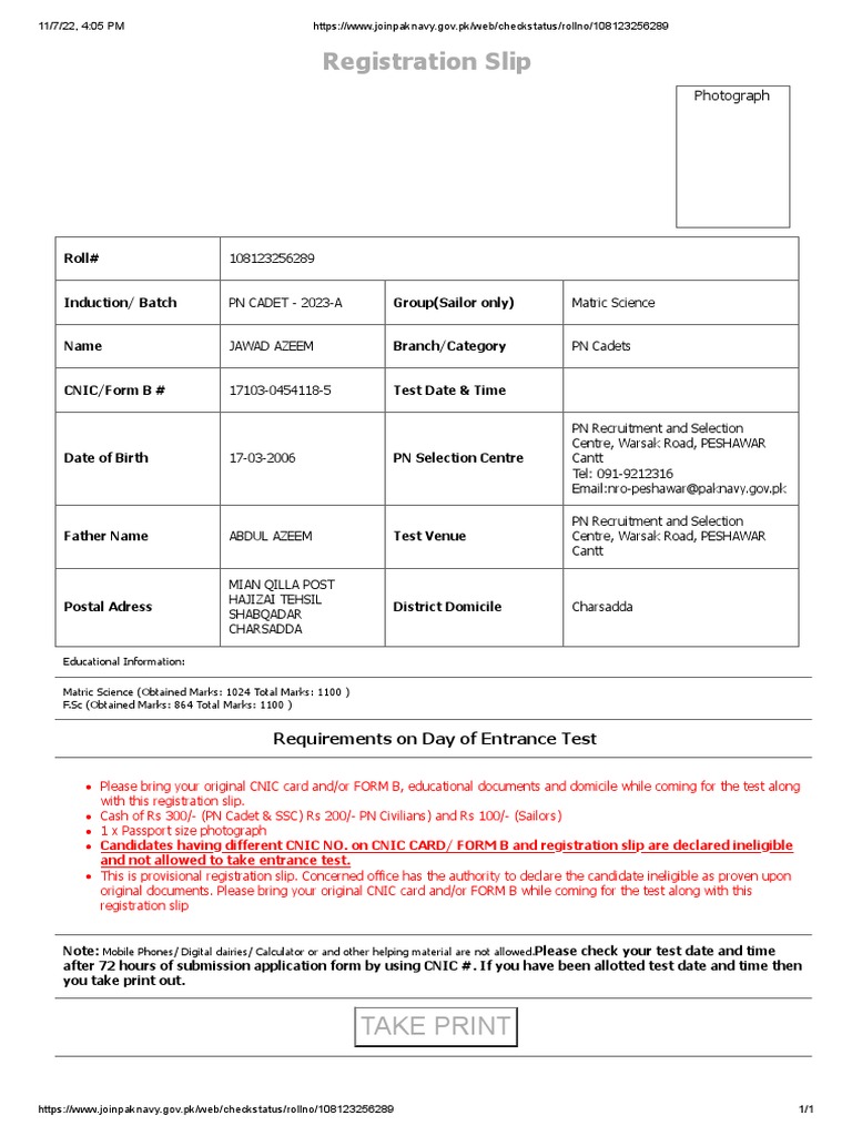 Registration Slip: Take Print | PDF | Government And Personhood | Government