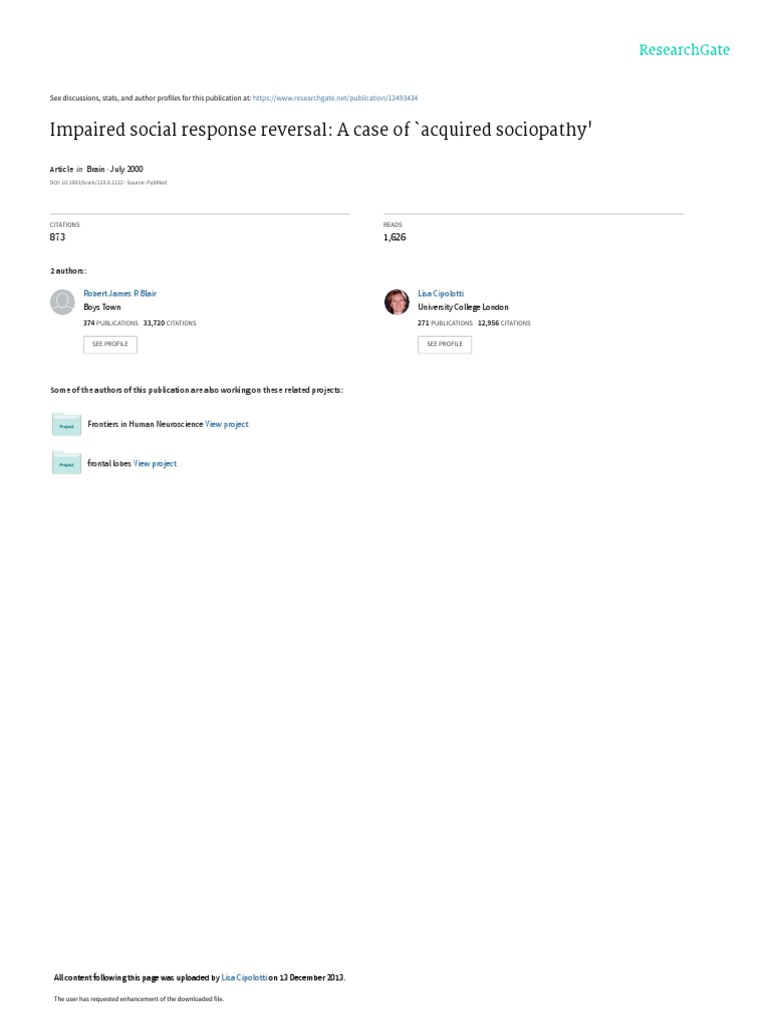 Impaired Social Response Reversal A Case of Acquir | PDF