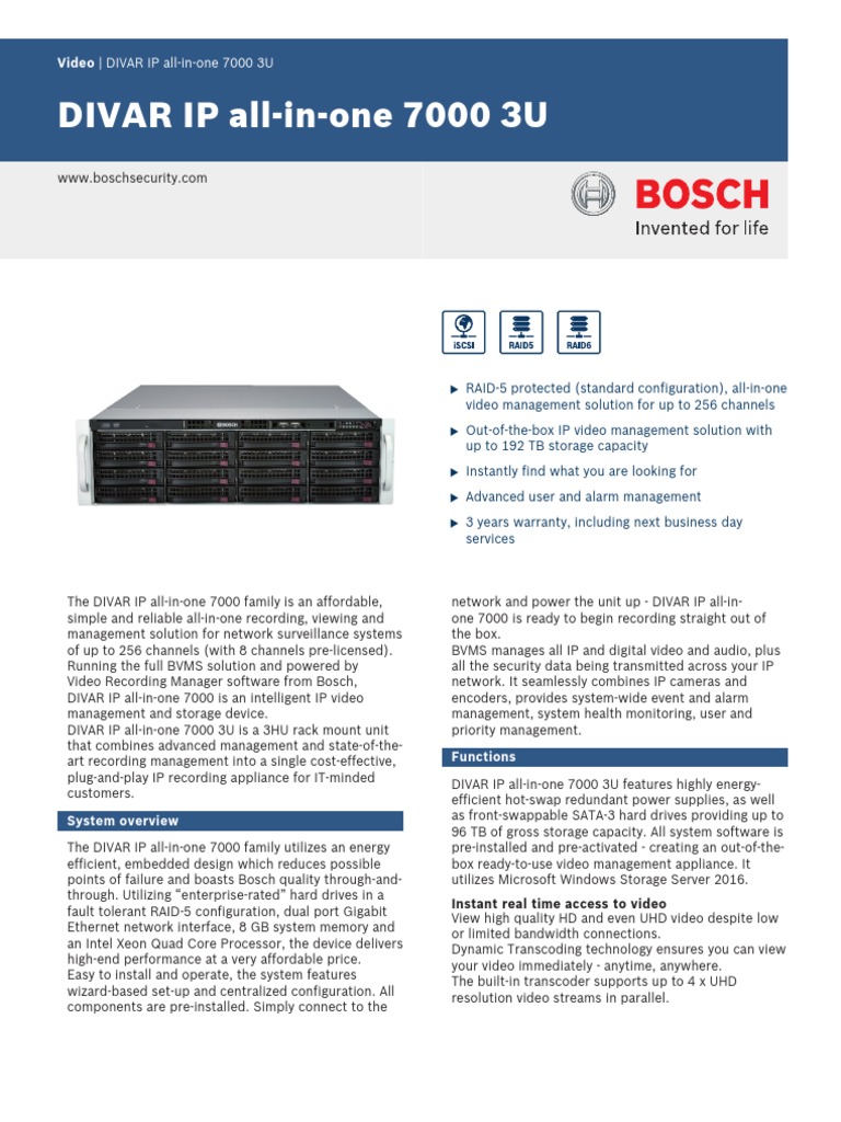 DIVAR IP All-In-One 7000 3U Datasheet 51 en 66297110155 | PDF | Hard ...