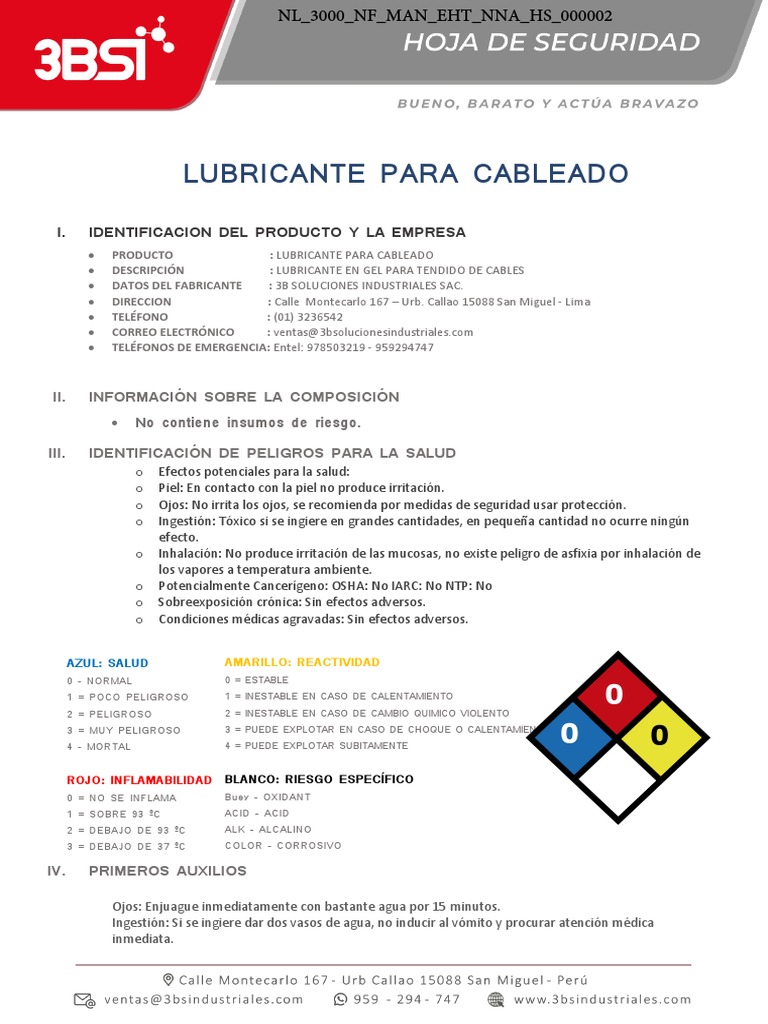 MSDS Lubricante para Cableado | PDF