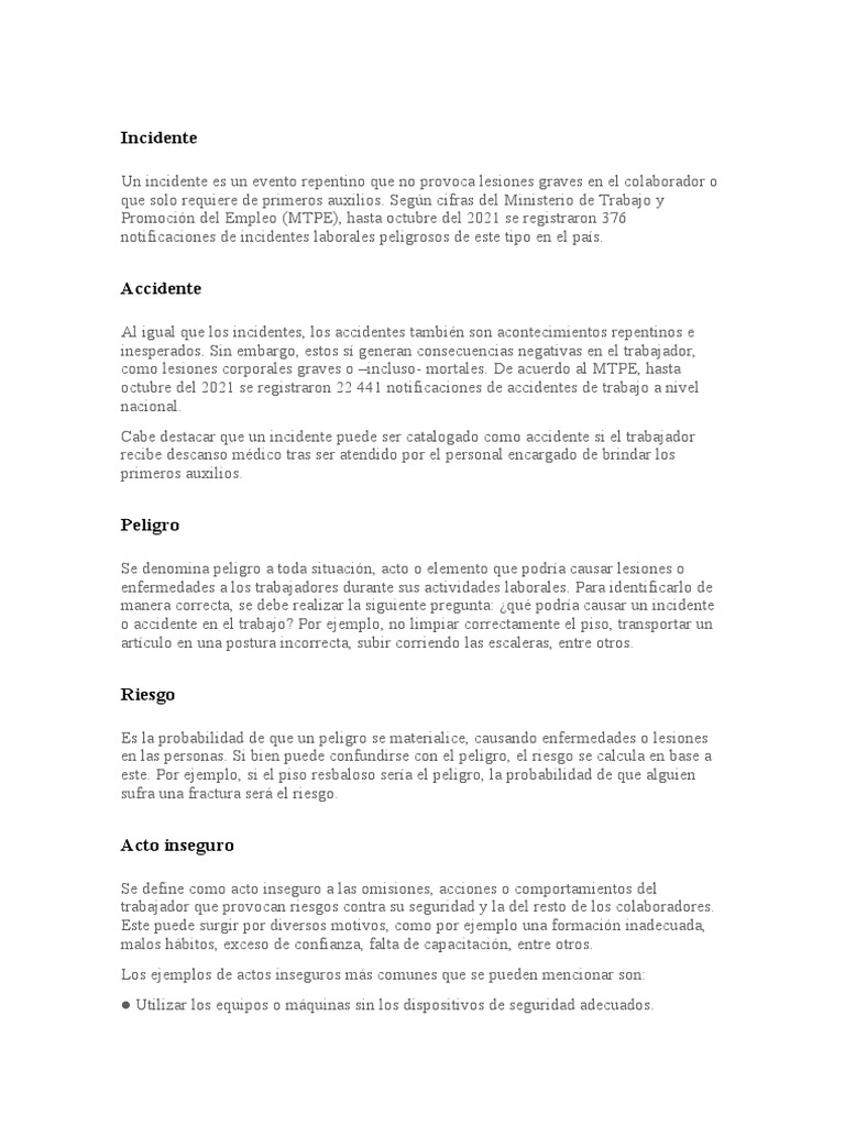 Definiciòn de Peligro, Riesgo | PDF | Primeros auxilios | Ciencias de ...