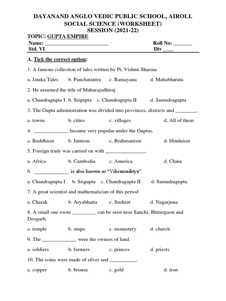 CH 15 Gupta Empire New WORKSHEET | Download Free PDF | Indian Religions