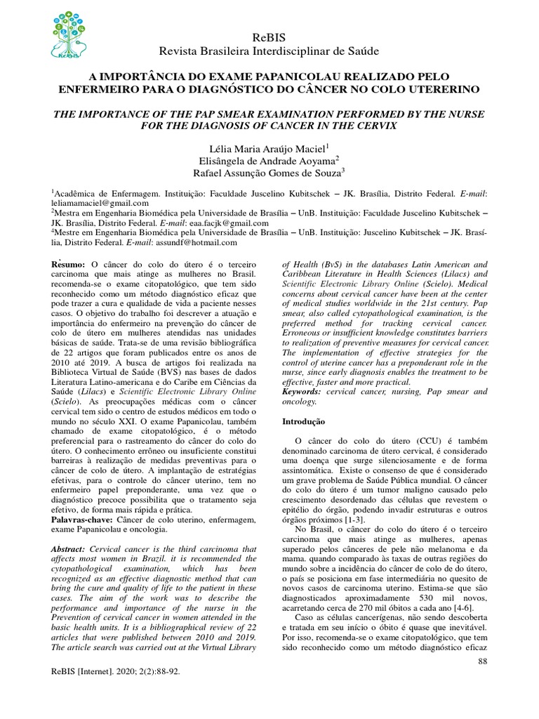 95-Texto Do Artigo-270-1-10-20200727 | PDF | Câncer | Câncer cervical