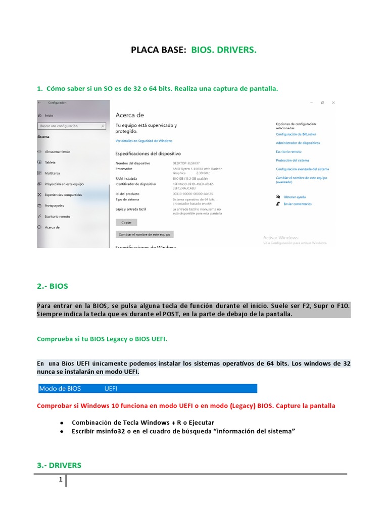 Práctica 5.placa Base. Drivers. BIOS | PDF