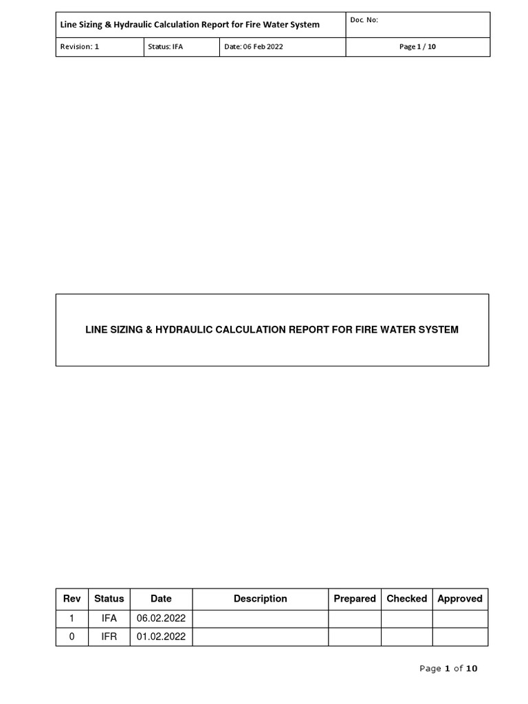 Line Sizing & Hydraulic Calculation Report For Fire Water System R2 | PDF