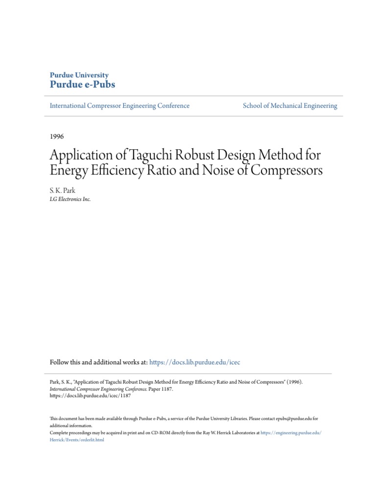 Application Of Taguchi Robust Design Method For Energy Efficiency Pdf